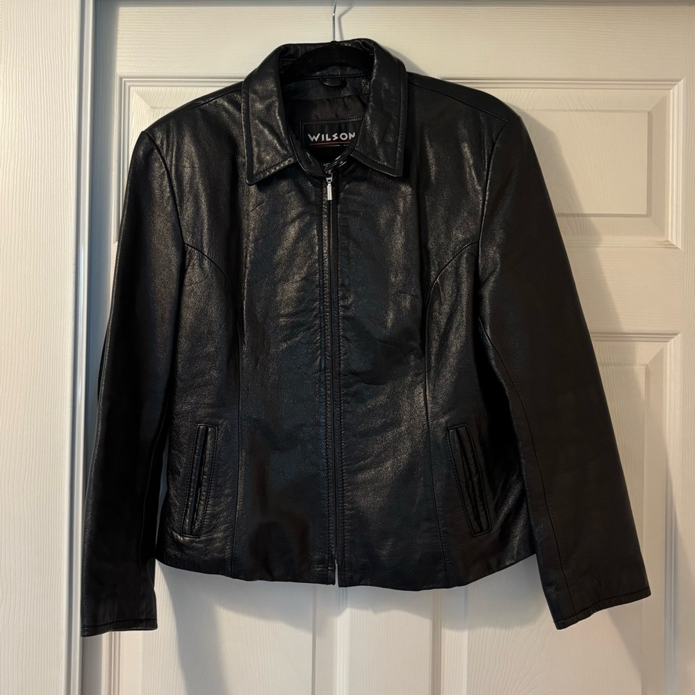 Wilson Black 100% Leather Collared Jacket - Gem